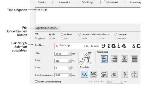 Um Flair Script-Schriftzüge hinzuzufügen